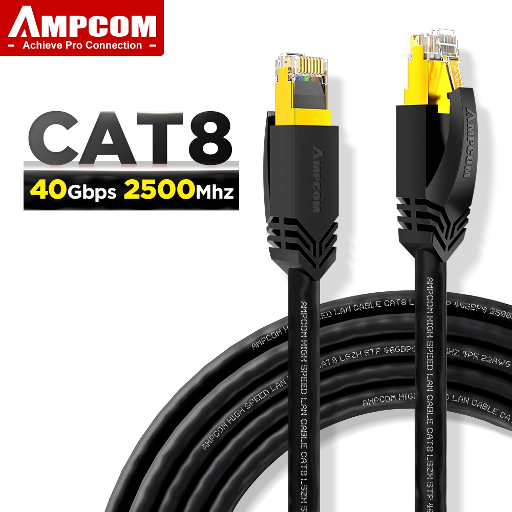 AMPCOM CAT8 S/FTP Ethernet Cable, 1-25m, High-Speed, Shielded, 23AWG, 50U Gold Plated RJ45 - สาย ...