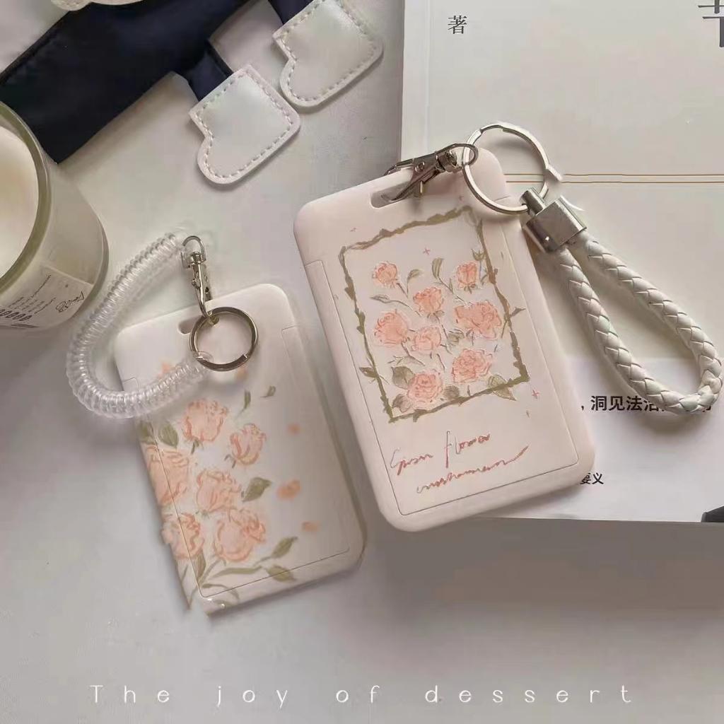 Rose Flower Tulip Hard Card Case With Telescopic Lanyard For Couple ...