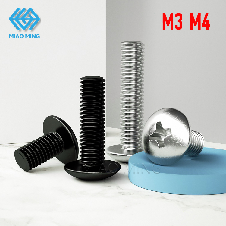 M3 M4 สีดํา Philips สกรู Cross Truss หัวสกรูเห ็ ดขนาดใหญ ่ สกรูหัวแบน ...