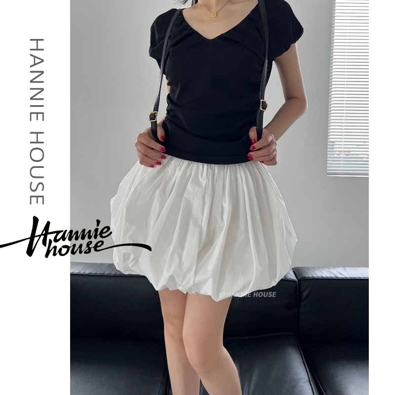 Hannie House- ฤดูร ้ อนของผู ้ หญิงหลวมกระชับเอวยางยืดสีทึบกระโปรงโคมไฟ ...