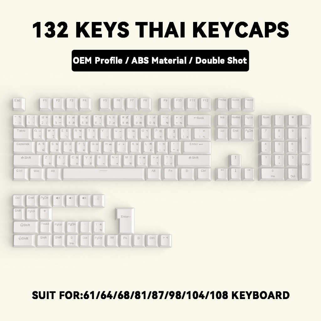คีย์แคปไทย ไฟลอด ไฟทะลุ Keycaps Layout 87,104 Thai Keycap คีย์แคปไทย ...