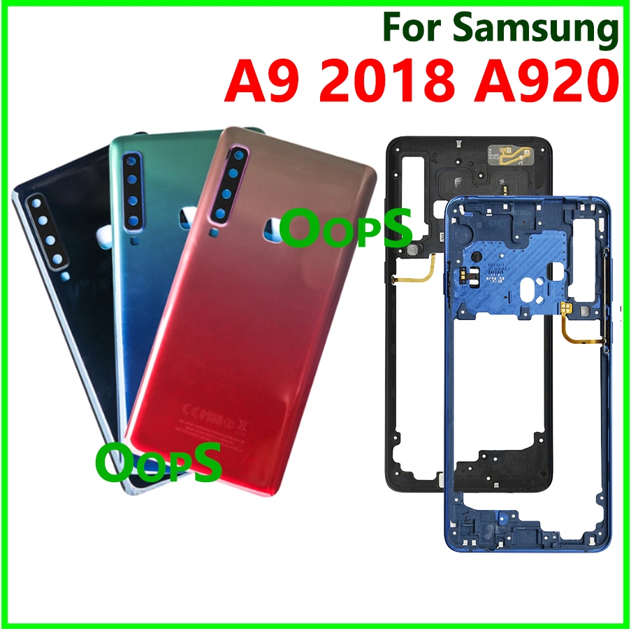 ด้านหลังสําหรับ Samsung A9 2018 A920 SM-A920 LCD กรอบกลางแบตเตอรี่ฝาหลังด้านหลังประตูกรณี ...