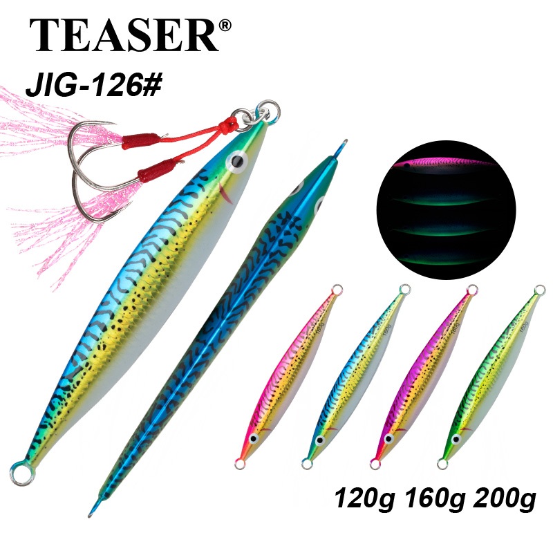 TEASER【J126】120g 160g 200g 3D พิมพ์โลหะช้า Jigging Lure Fish Eye Long Casting เหยื่อตกปลาทะเล ...