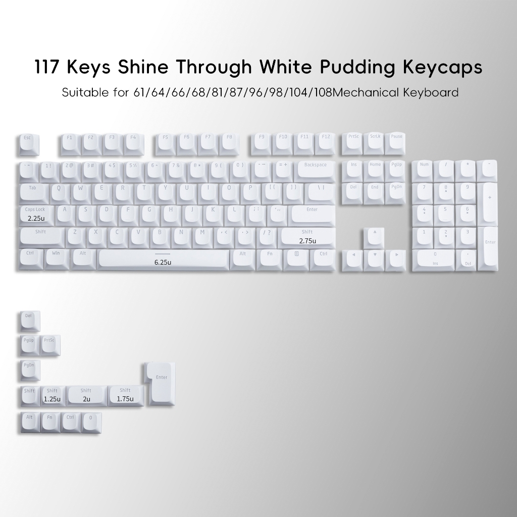 Xvx Pudding Key Cap High White Horizon PBT Key Cap Set (116 คีย์) เหมาะ ...