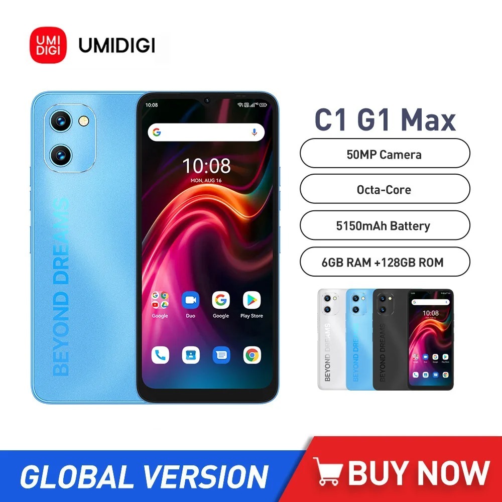 Umidigi C1/G1 Max สมาร์ทโฟน 6GB + 128GB 6.52 นิ้ว 5150mAh แบตเตอรี่ 50MP กล้อง Unisoc T610 Octa ...