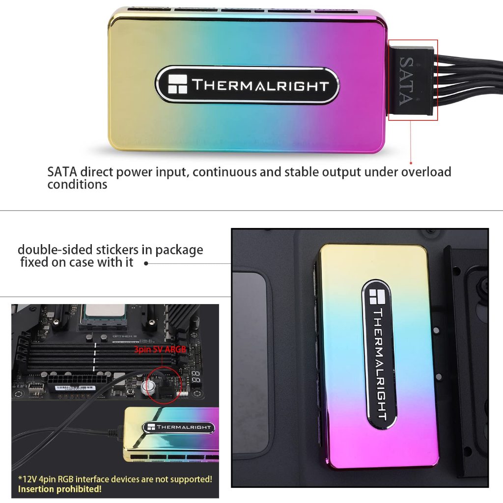 Thermalright PWM Fan Hub ARGB Hub 10-Port 4 Pin PC Fan Controller 5/12V Fan Hub Strong Paste ...