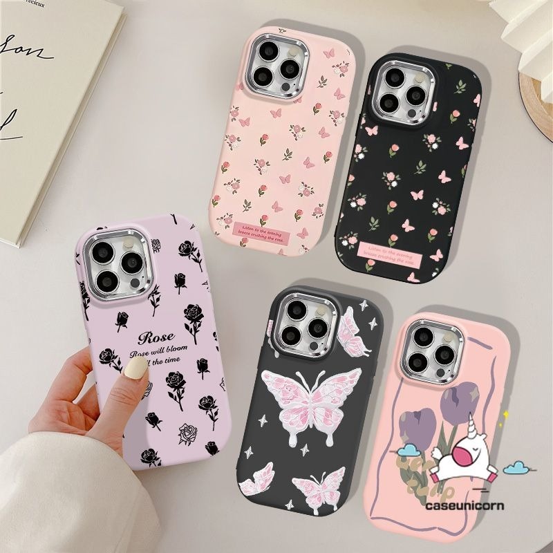 เคสโทรศัพท์มือถือชุบโลหะ ลายการ์ตูนผีเสื้อ ดอกไม้ สําหรับ Oppo A57 A38