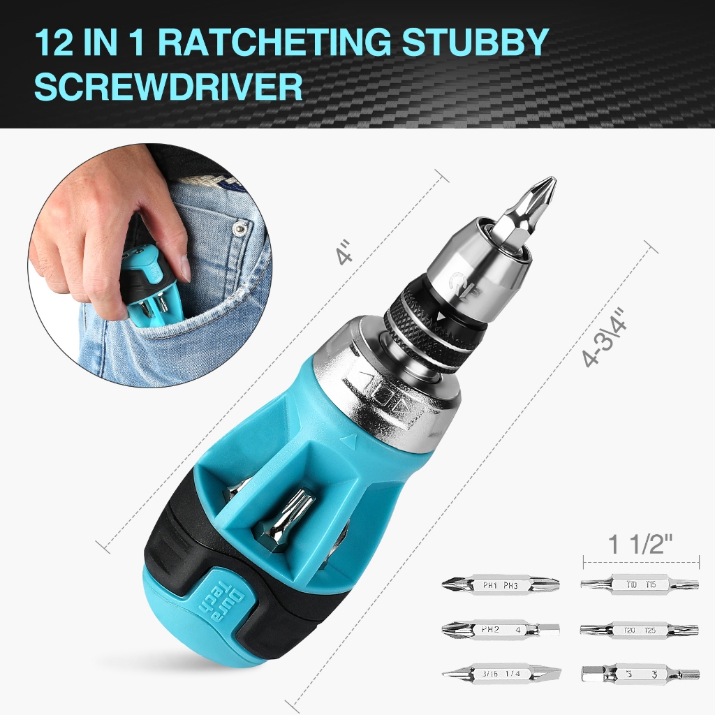Duratech 12-in-1 Stubby Ratcheting ไขควง Multi-bit สั้นสกรู Drivers ...