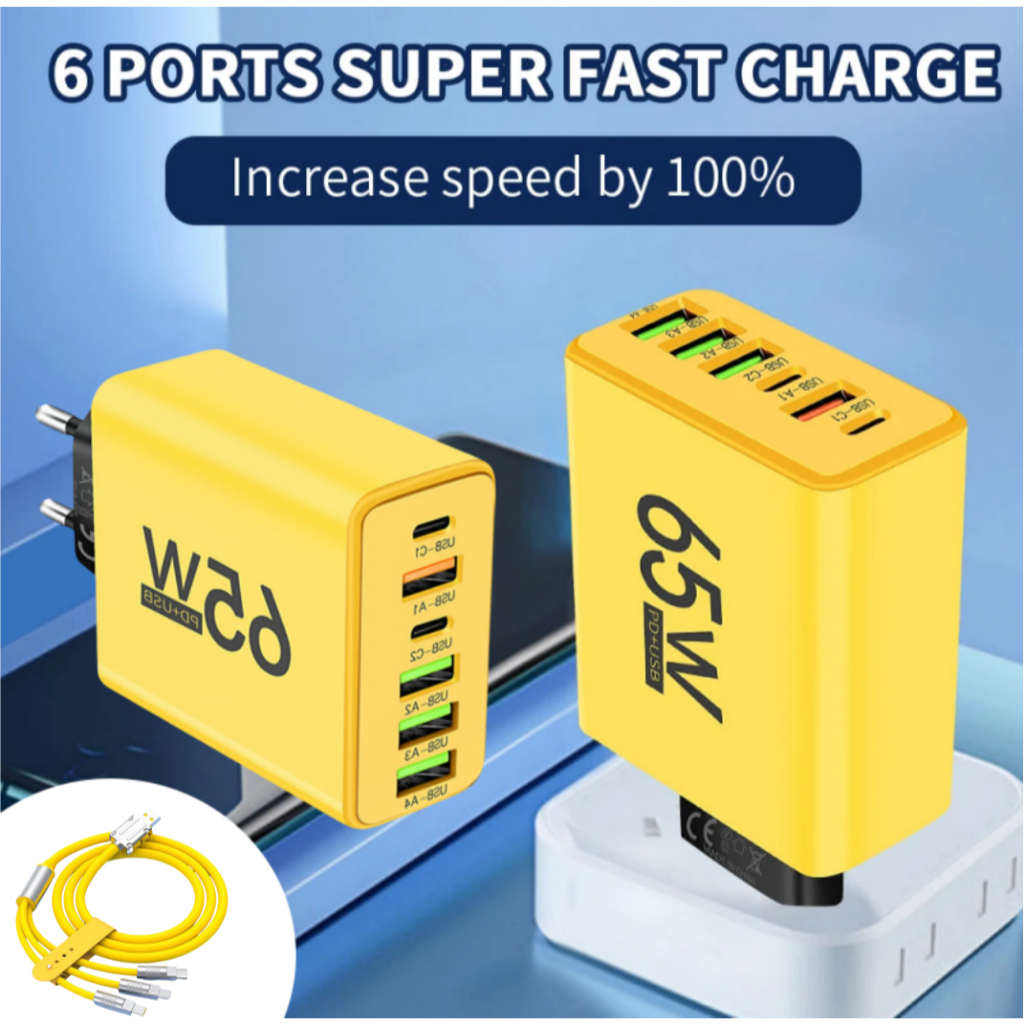 65w USB Fast Charger 6 พอร์ตประเภท C Fast Charging สําหรับ iPhone 15 14 ...