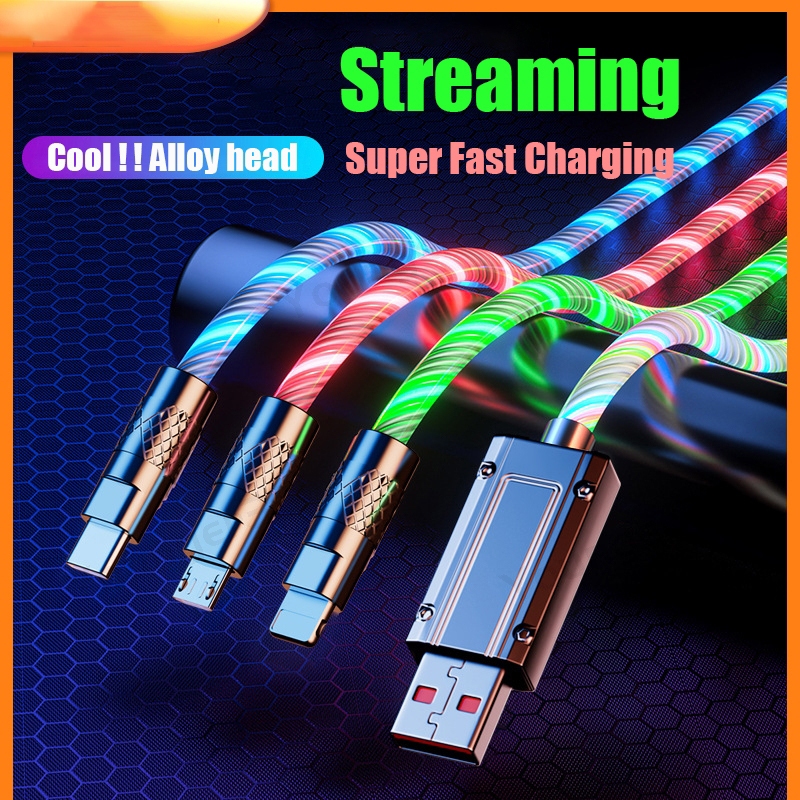 สายชาร์จโทรศัพท์มือถือมีไฟ LED สายชาร์จไมโคร USB Type C สำหรับ IOS สาย ...