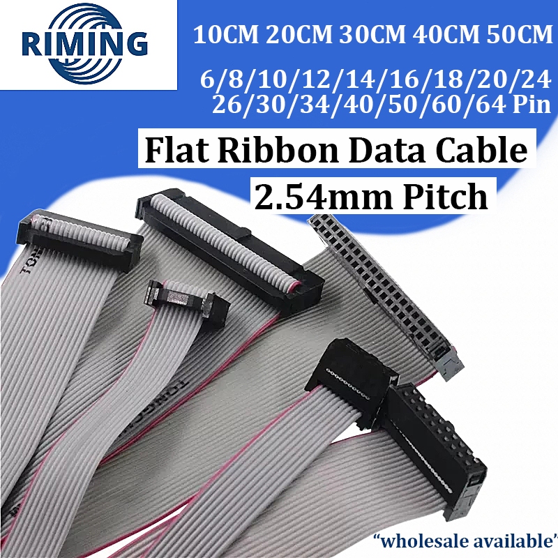 2pcs 2.54mm Pitch FC 6/8/10/12/14/16/18/20/24/26/30/34/40/50/60/64 Pin สีเทาแบนริบบิ้นข้อมูลสาย ...