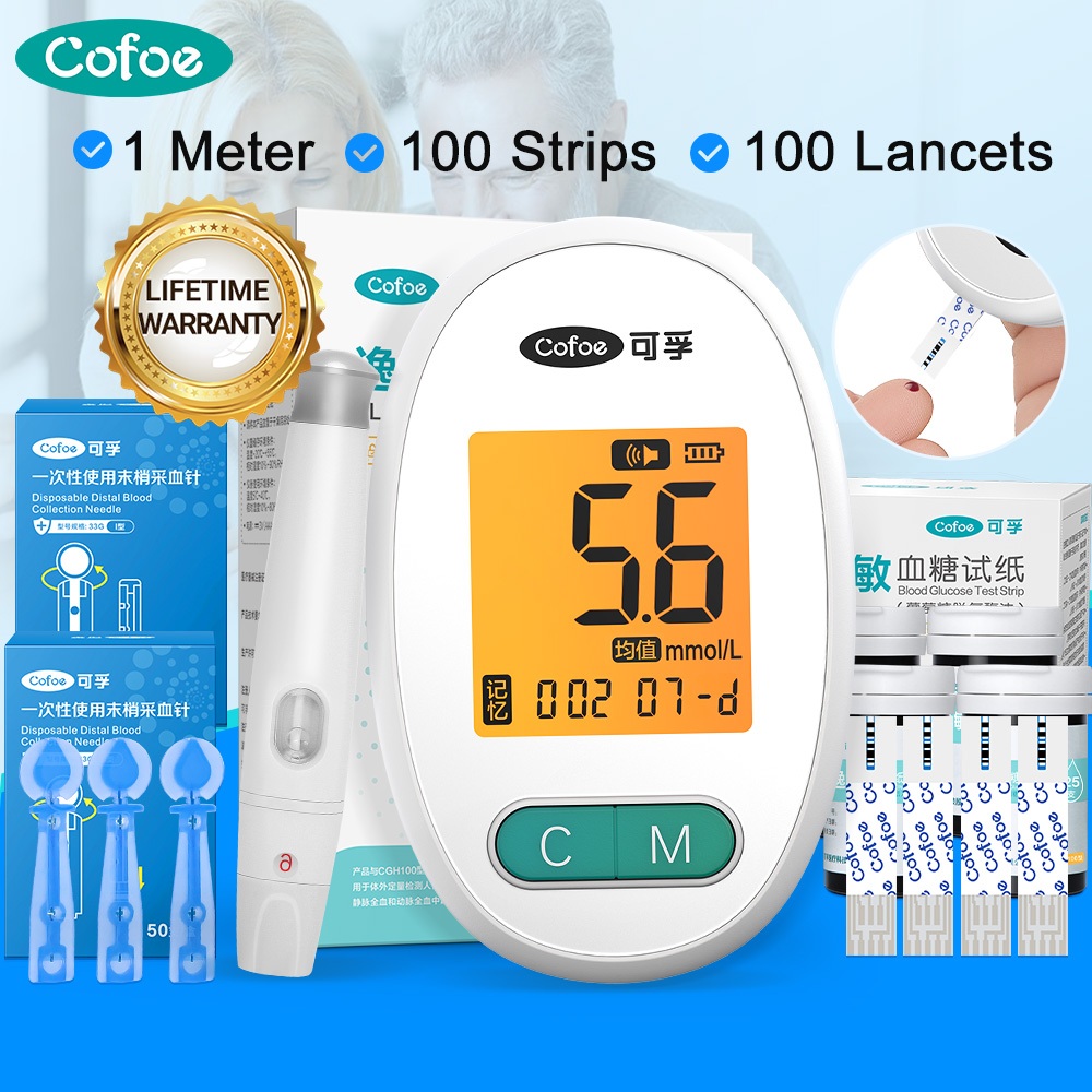 Cofoe Glucometer ชุดเครื ่ องวัดน ้ ําตาลในเลือด 100 ชิ ้ นแถบทดสอบ Lancets น ้ ําตาลในเลือด ...