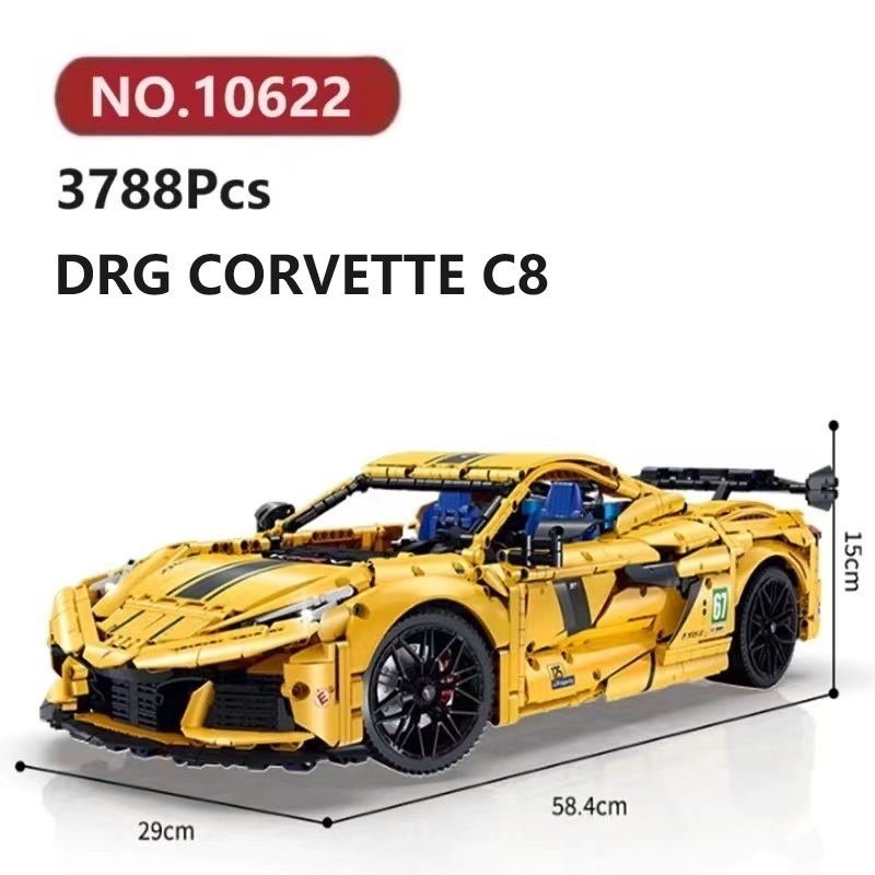 DRG Corvette C8 1:8 (ชุบไฟฟ้า) เข้ากันได้ตัวต่อเลโก้ 3788ชิ้น GULY Car ...