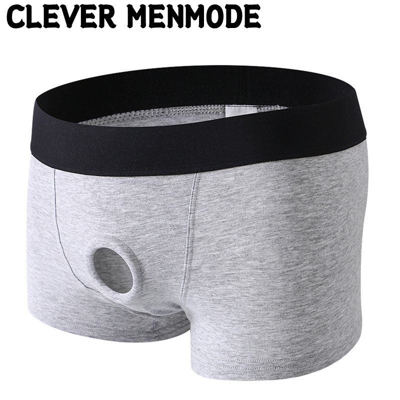 [CLEVER-MENMODE]ผ้าฝ้ายเซ็กซี่ผู้ชายนักมวยกระเป๋าด้านหน้าHollowing Outแหวนซิลิโคนชุดชั้นในระบาย ...
