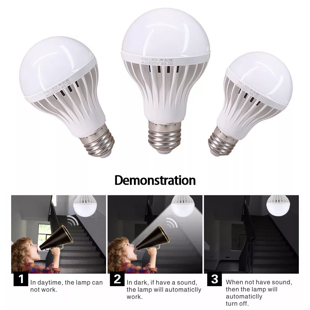 E27 5W 7W 9W 220V Sound Radar Motion Light Sensor LED Globe Night ...