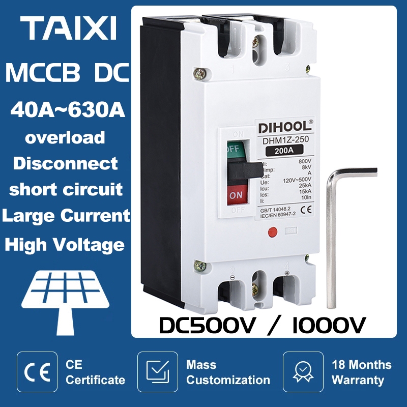 Dc Mccb หล่อกรณี circuit breaker 2P 3 4 เสา 500V 750V 1000V 63A 80 ...