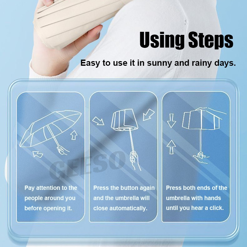 GEESO เลือกได้ 7 สี Automatic ร่ม 24 Ribs UPF50+ 23นิ้ว ร่มพับลม เส้นผ่าศูนย์กลาง 105ซม | Shopee ...