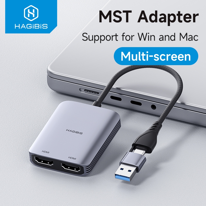 Hagibis 2 in 1 USB A/USB C ถึงอะแดปเตอร์ HDMI MST Dual Monitor ...