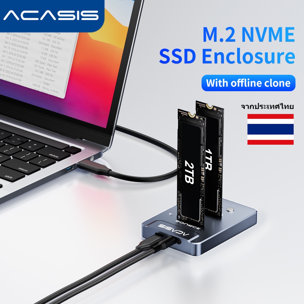 Acasis Dual Bay M . 2 Nvme Ssd Enclosure พร้อมฟังก์ชั่นสาย Usb - C 3 . 1 Gen2 10 Gbps Ssd สีพื้น ...