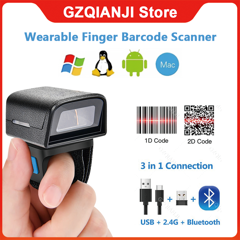 Wearable Ring Barcode scanner 1D 2D มินิแบบพกพา 3-in-1 สาย USB 2.4G ไร้ ...