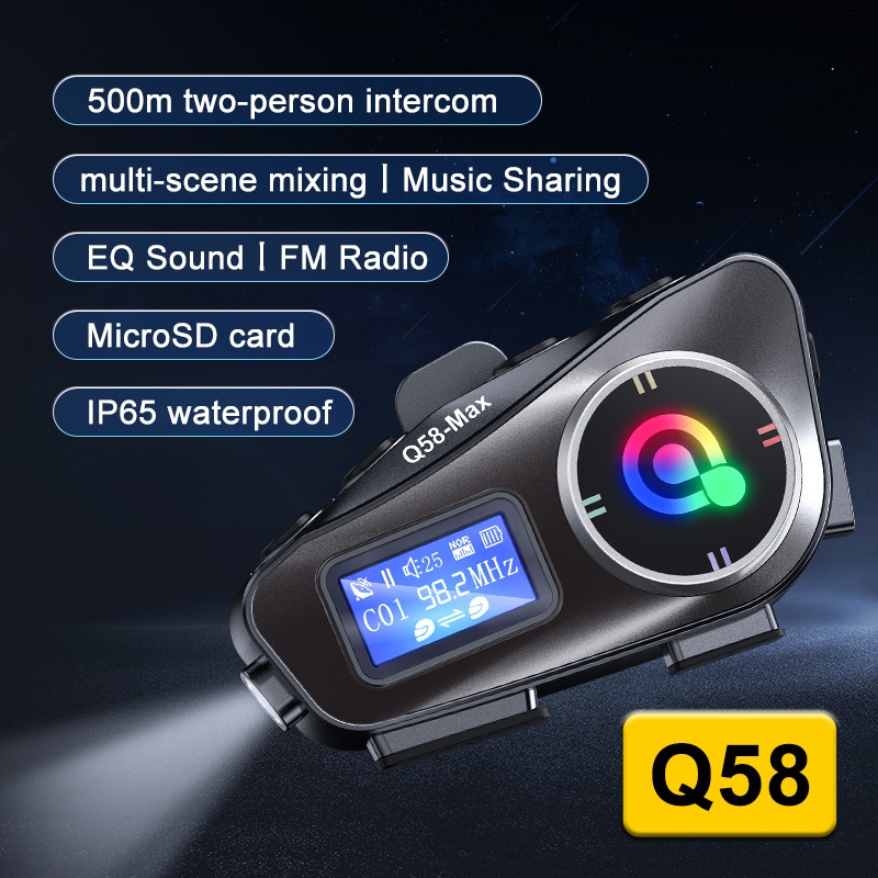 Q58 Max หมวกกันน็อคมอเตอร์ไซค์ Bluetooth Intercom IP65 กันน้ํา Intercom ระยะทาง 500 เมตร Multi ...