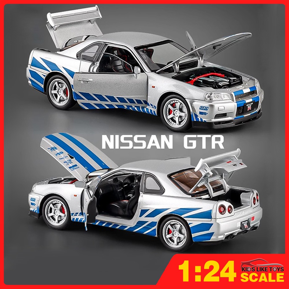 Klt 1 กล ่ อง 24 Nissan GTR R34 โลหะของเล ่ นรถDiecastสําหรับชายเด ็ ก ...