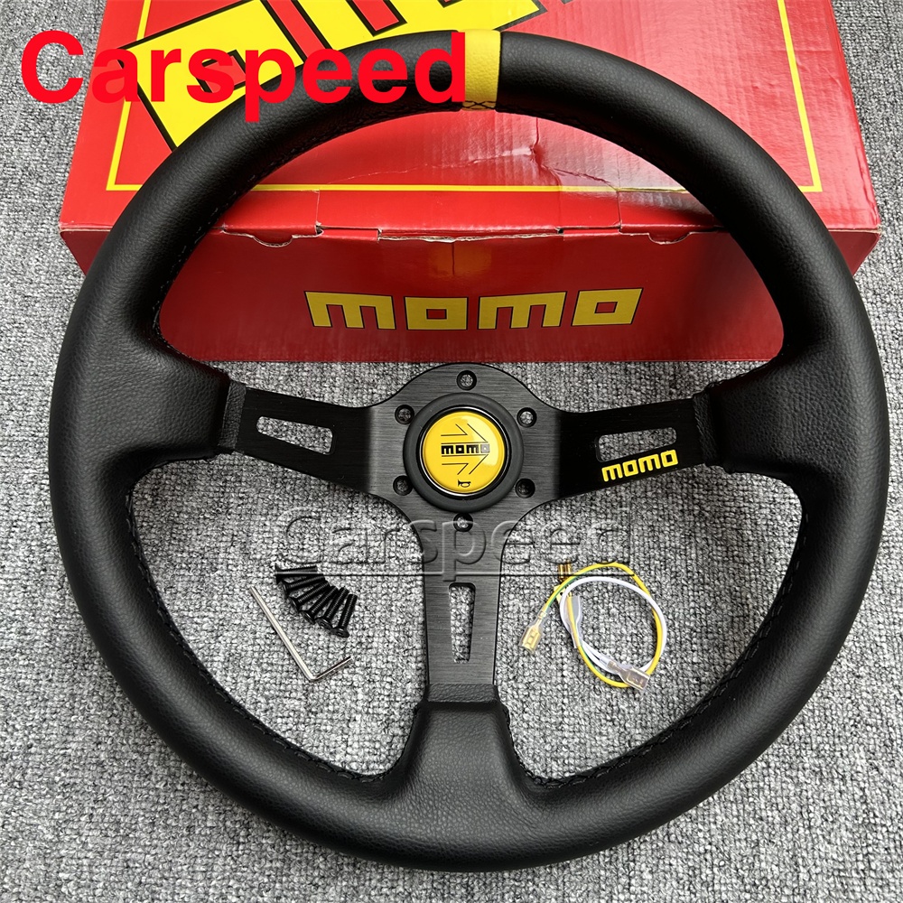 สไตล์ญี่ปุ่น 340 มม.14 นิ้ว MOMO พวงมาลัย Universal ลึกจาน Racing Rally Drift พวงมาลัยรถความเร็ว ...