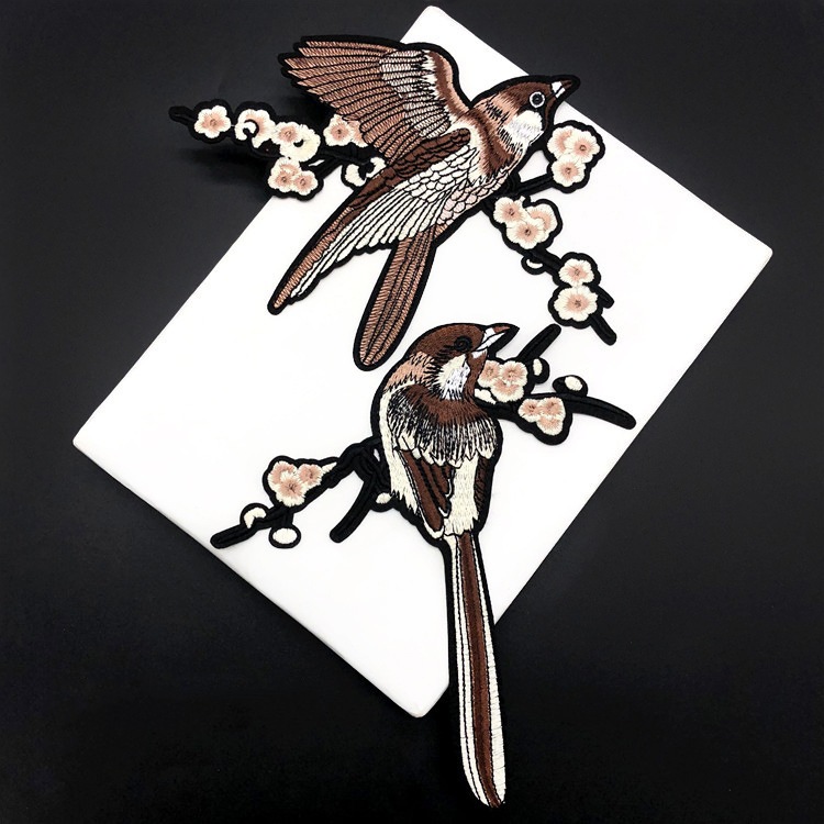 Magpie Plum Blossom Applique แพทช์เสื้อผ้าสติกเกอร์,ผ้านกดอกไม้สาขาเย็บ ...