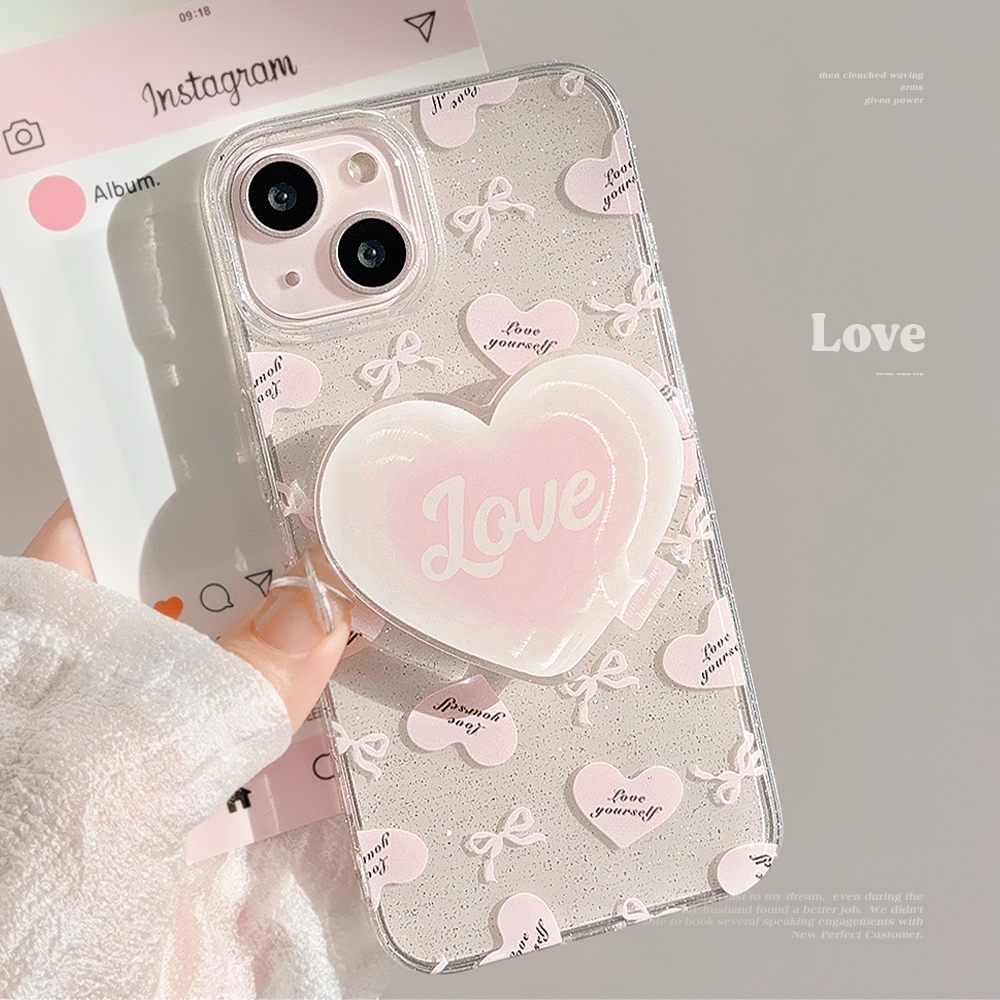 Ins Pink Love Bracketเคสโทรศัพท์เหมาะสําหรับiPhone 15 14 13 12 Pro Max ...