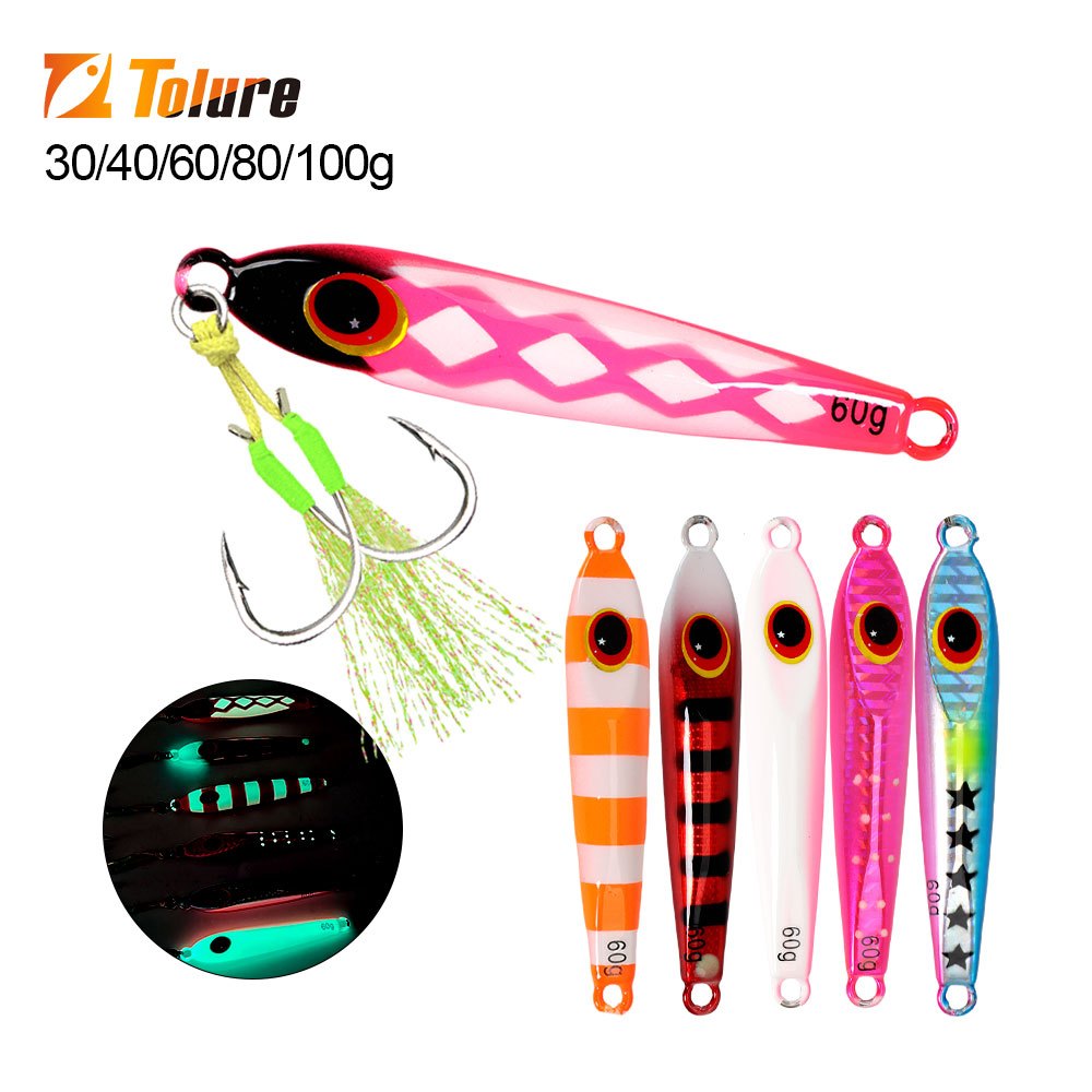 Tolure ใหม่ Jigs 30g 40g 60g 80g 100g แบนช้า Sinking โลหะ Jigs เลเซอร์กระดาษเคลือบ Luminous ...