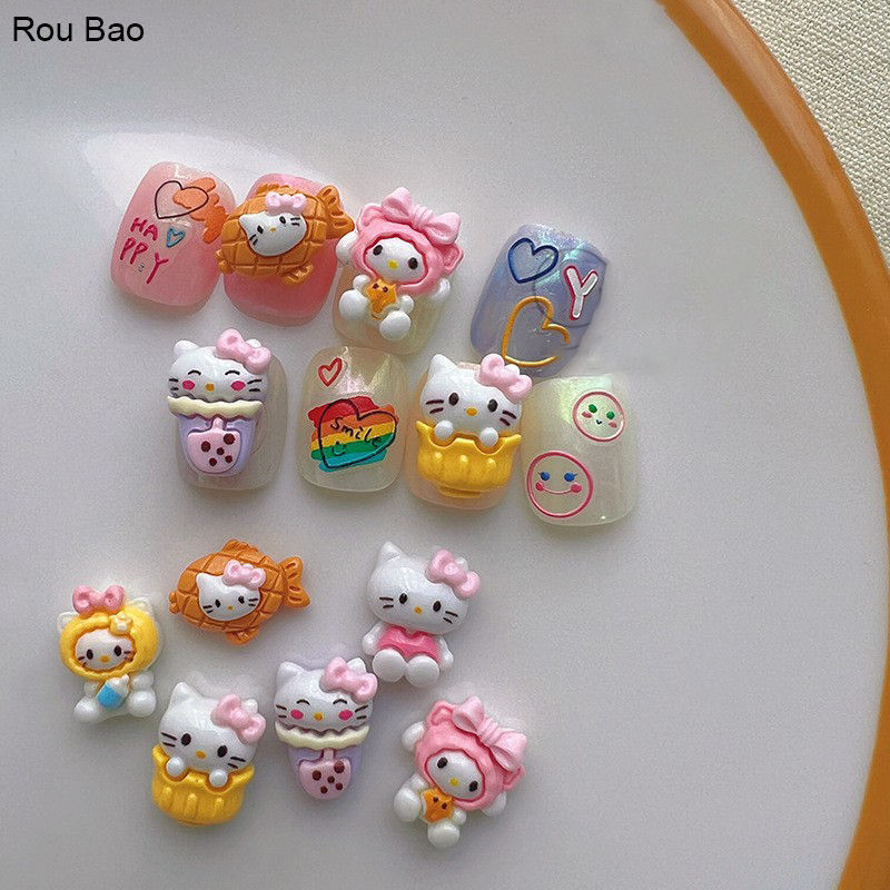 Rou Bao 20 ชิ้นเล็บน่ารัก Hello Kitty แมวการ์ตูน Taiyaki Girly Sanrio ...