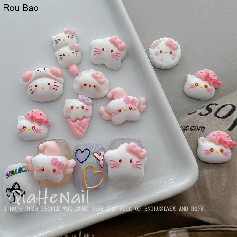 Rou Bao 20 ชิ้นเล็บน่ารัก Hello Kitty แมวการ์ตูน Star คุกกี้สีชมพู ...
