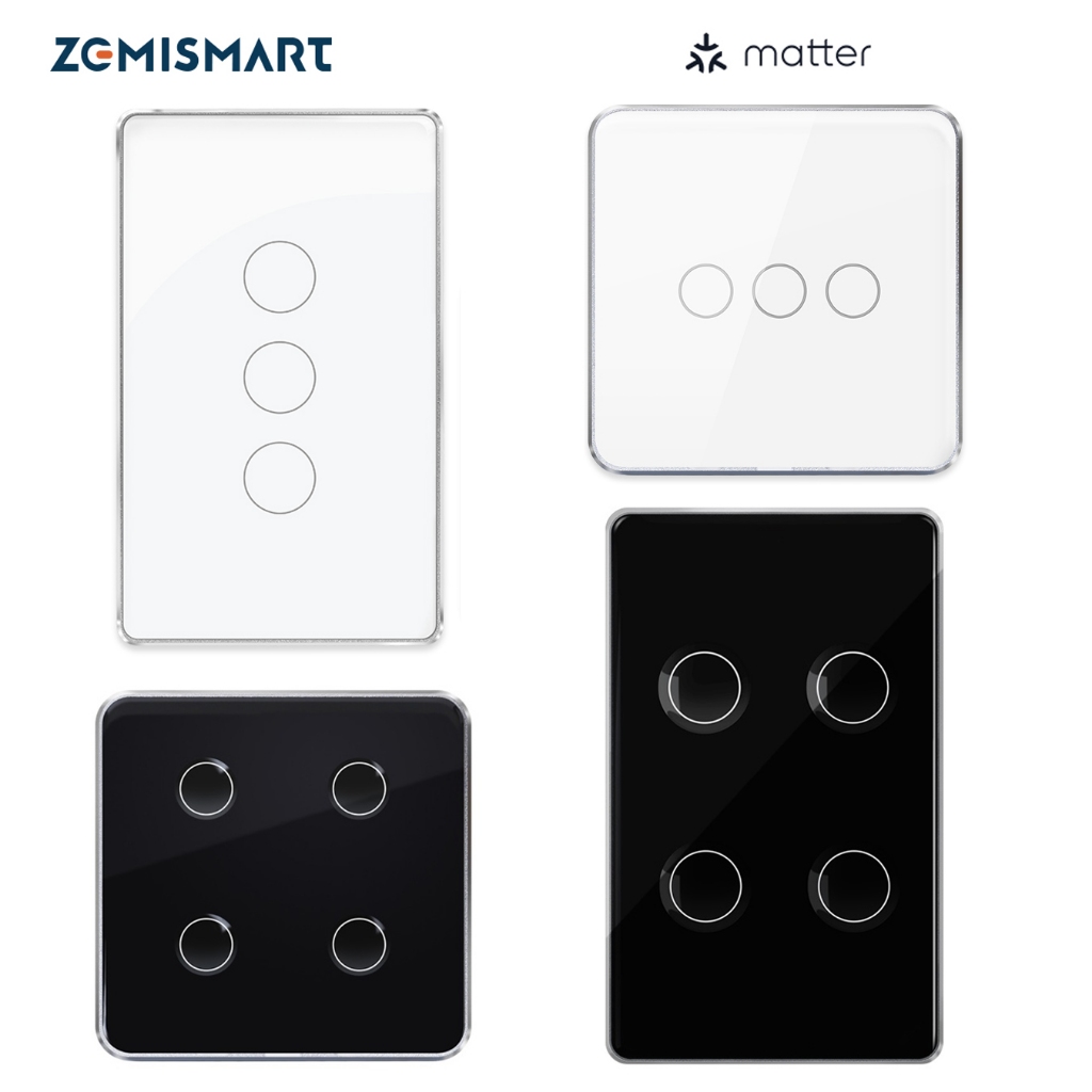 Zemismart Matter สวิตช์ไฟ,Matter WiFi Switch Neutral Touch Glass Switch ...