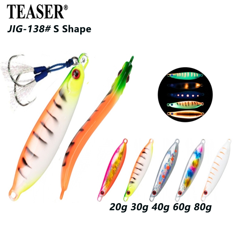 TEASER【J138】s รูปร่าง Micro Jig 20g 30g 40g 60g 80g Luminoua น้ําเค็ม Shore Casting Fishing Lure ...
