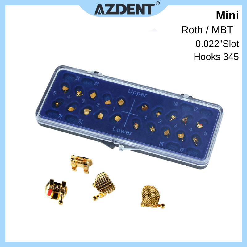 Azdent วงเล็บโลหะชุบทองทันตกรรม | มินิมินิ | Roth/mbt 022 พร้อมตะขอ 3,4 ...