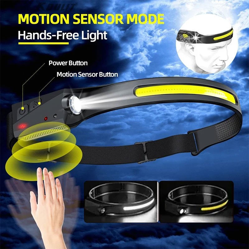 ใหม่ Wave Sensing COB ไฟหน้า Super Bright USB ชาร์จกลางแจ้ง LED ขี่ ...