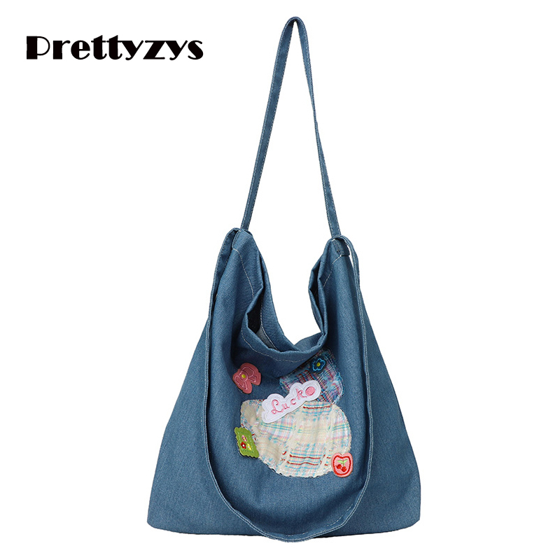 Tote Bag Prettyzys 2024 Korean Large capacity Shopping Cowboy Canvas Bag For Women | Shopee Thailand