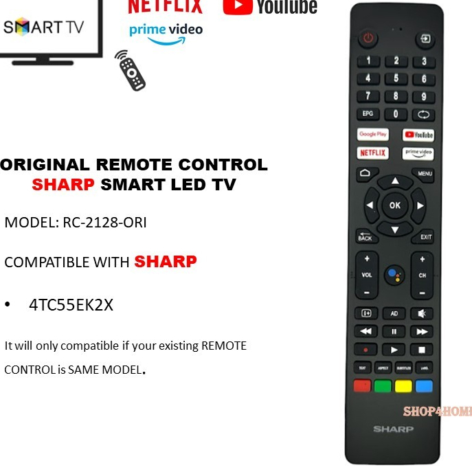 Remote SHARP SMART TV ANDROID TV LED TV 2TC32EG2X 2TC42EG2X ANDROID TV 4TC55EK2X | Shopee Thailand