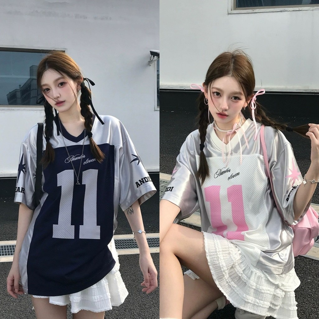 Blockcore เสื้อยืดผู้หญิง NO.11 เสื้อยืดกีฬาขนาดใหญ่พิมพ์หมายเลข 11 Street สวมใส่สําหรับสาวเสื้อ ...
