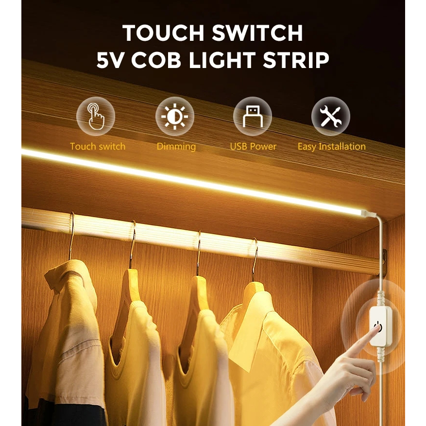 5v USB Led COB Strip Light Touch Dimmable Switch เทป Led ยืดหยุ่น 320 LEDs Soft FOB Light TV ...