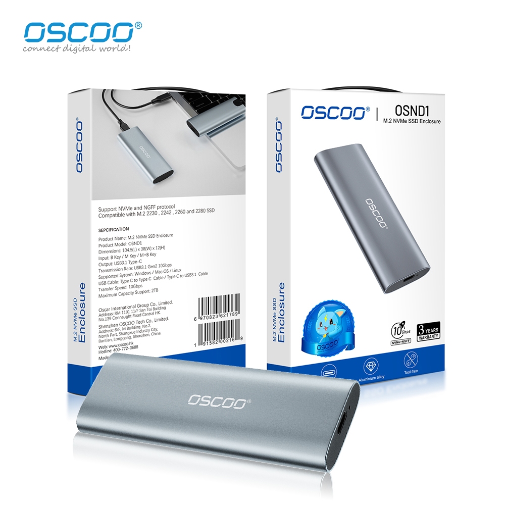 Oscoo สําหรับ M.2 NVME PCIe NGFF Sata Dual Protocol Hard Drive กล่อง ...