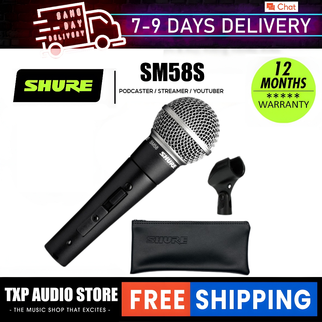 Shure SM58S ไมโครโฟนเสียงพร้อมสวิตช์เปิด/ปิด (SM-58S / SM-58 / SM58 ...