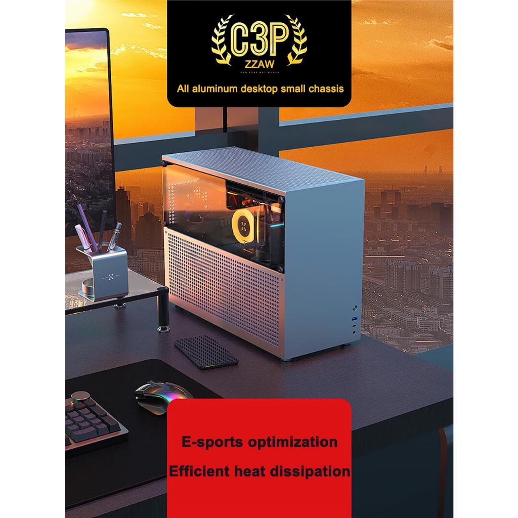 Zzaw C3P อลูมิเนียมทั้งหมด MATX กรณีด้านข้างกระจกนิรภัย RTX4090/4070 ...