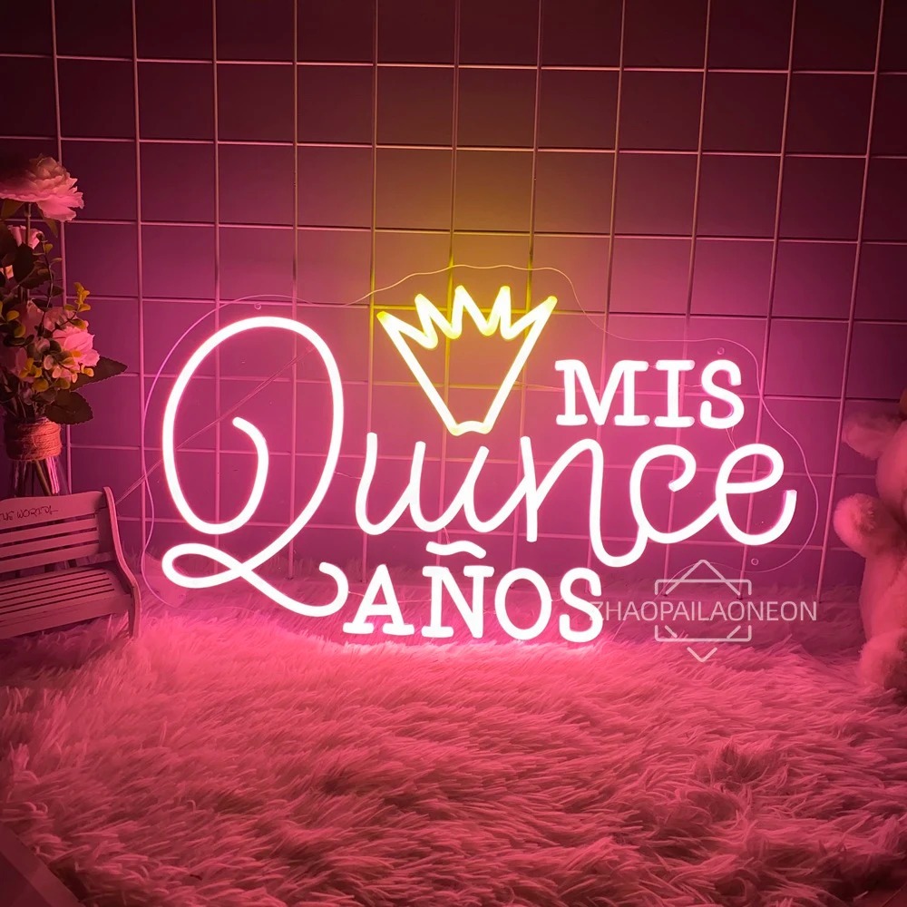 Mis Quince Anos Neon Sign สเปนวันเกิดตกแต่งแขวนผนังนีออน Led Sign ...