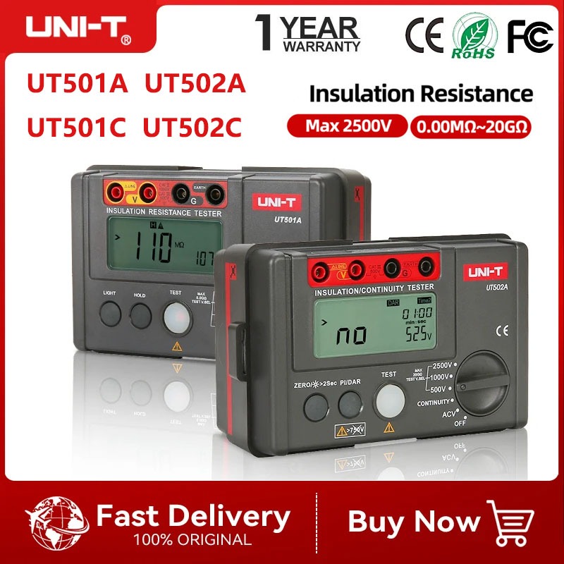 UNI-T Ready Stockuni-t UT501A UT502A 100V-2500V ฉนวนกันความร้อน Earth ...