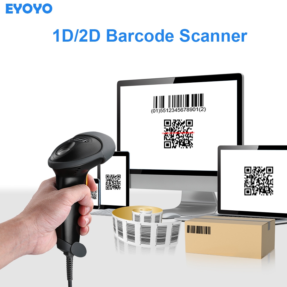 มือถือสาย USB ยาวพิเศษ 1D CCD 2D Barcode Scanner QR Codes Reader PDF417 ...