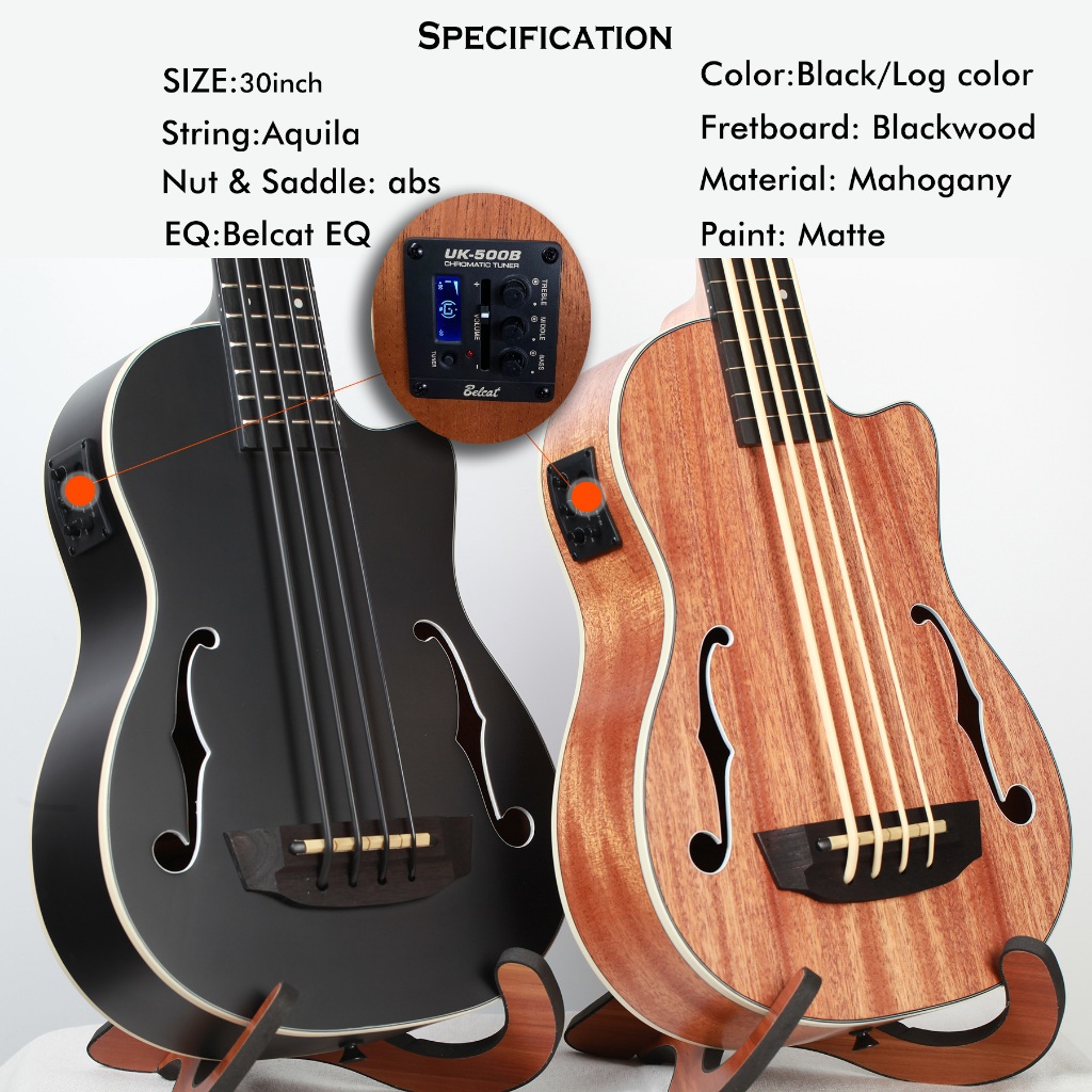Initer 30 นิ้ว Mahogany Ubass Freted หรือ Fretless ukulele bass พร้อม ...