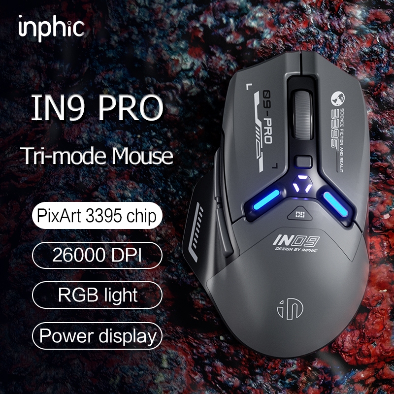 Inphic IN9 pro เมาส์สําหรับเล่นเกมไร้สาย/แบบมีสาย/Bluetooth5.0 Tri-mode PAW3379 26000dpi เมาส์ ...