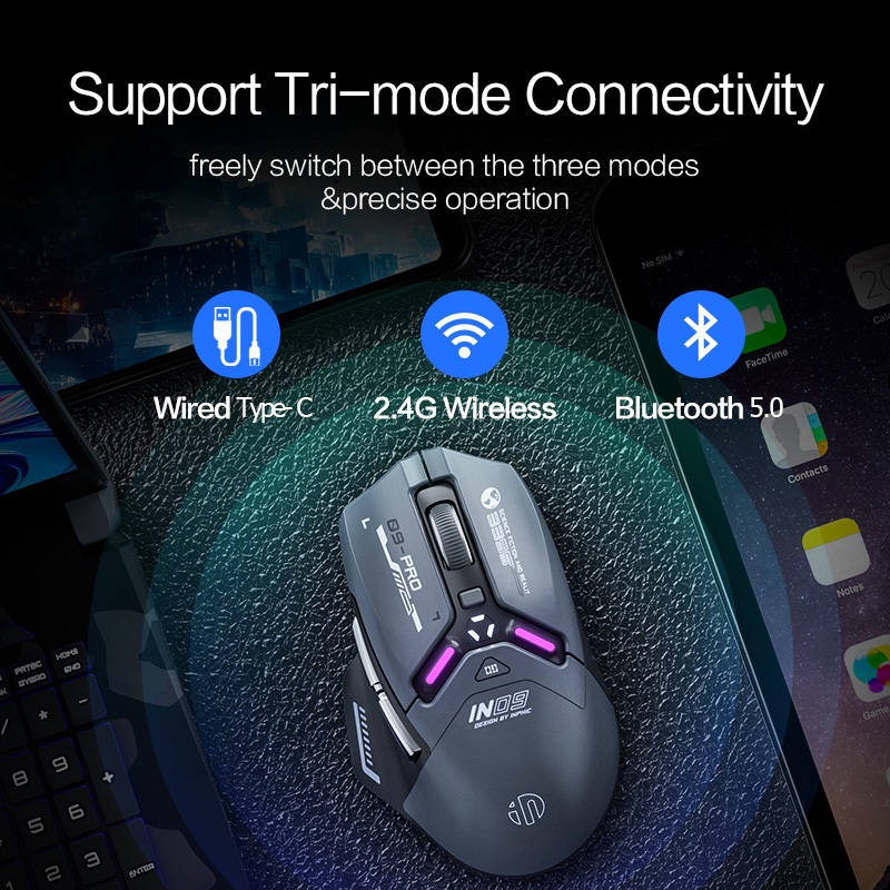 Inphic IN9 pro เมาส์สําหรับเล่นเกมไร้สาย/แบบมีสาย/Bluetooth5.0 Tri-mode ...