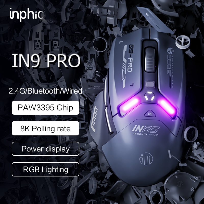 Inphic IN9 pro เมาส์สําหรับเล่นเกมไร้สาย/แบบมีสาย/Bluetooth5.0 Tri-mode PAW3379 26000dpi เมาส์ ...